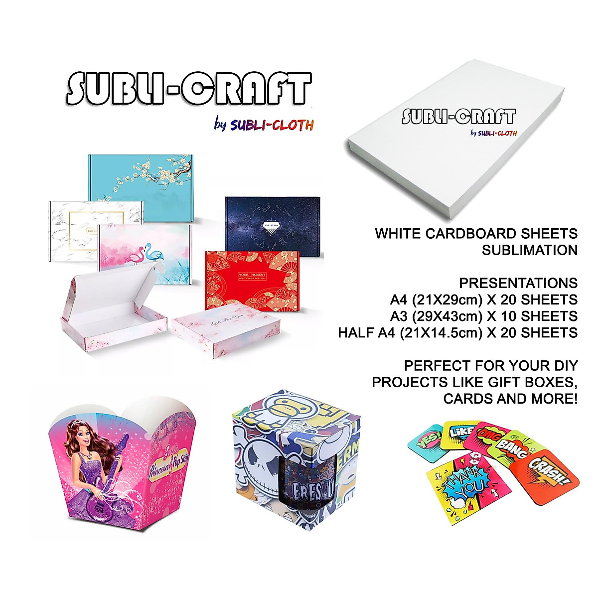 Subli-Craft Cardboard Sublimation Sheets A4 Pack 20 Units by Subli-Cloth (21cm x 29cm)