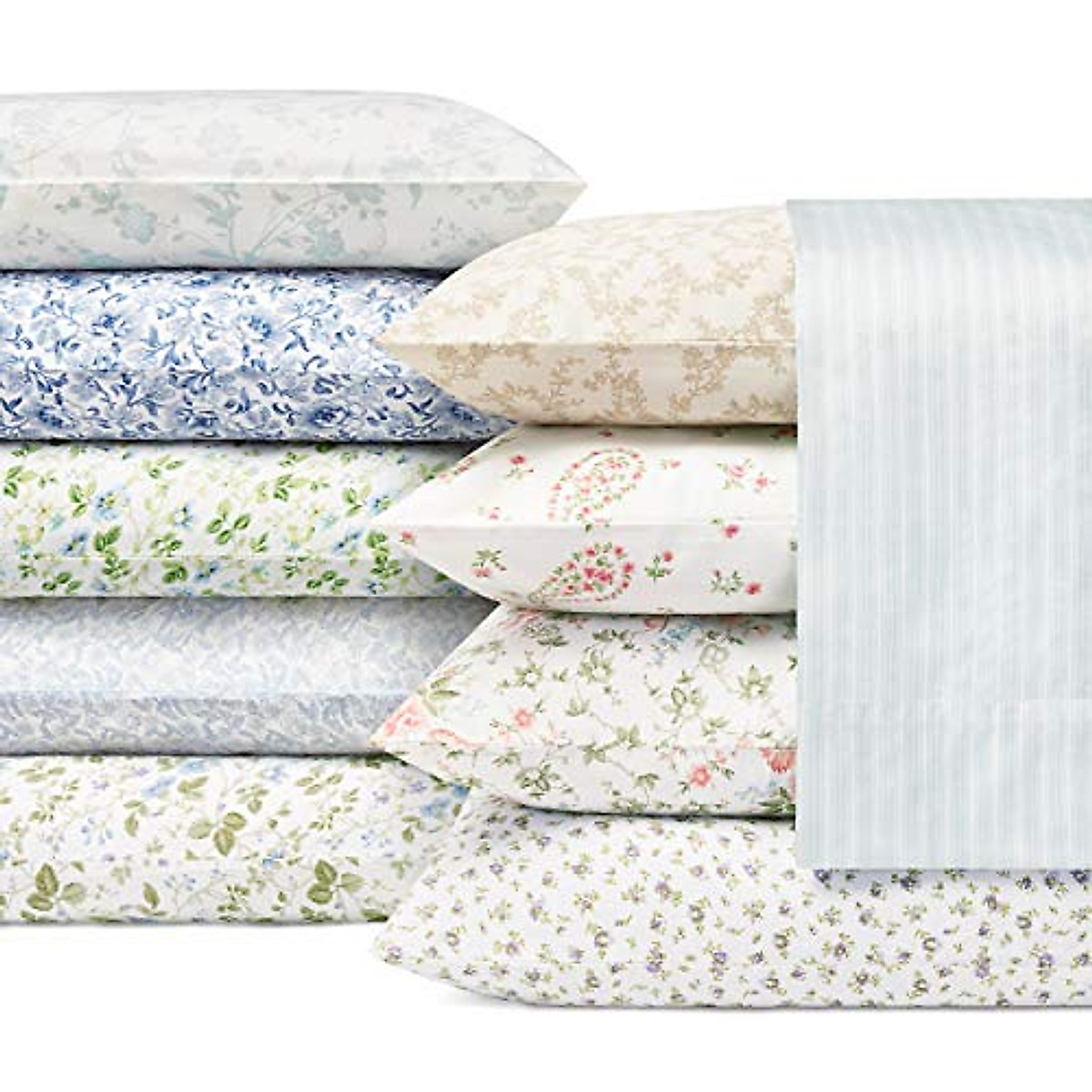 Laura Ashley - King Sheet Set, Soft Sateen Cotton Bedding Set - Sleek, Smooth, & Breathable Home Decor (Spring Bloom Wildflower, King)