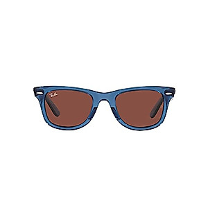 Ray-Ban RB2140 Original Wayfarer Square Sunglasses, Transparent Blue/Red, 50 mm