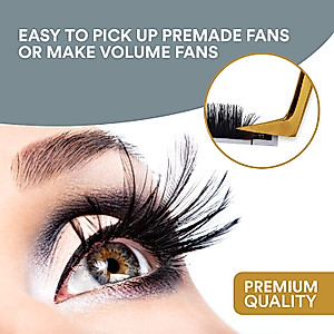 Volume Lashes Tweezers for Eyelash Extensions with High Precision Stainless Steel Gold Eyelash Extension Tweezers Mega L Curved Angled Tip Lash Extension Tweezers with Synthetic Leather Pouch