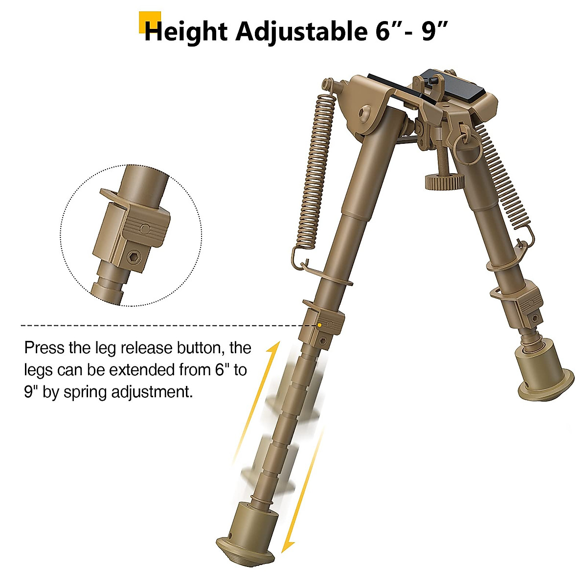 CVLIFE 6-9 Inch Bipod for Rifle Compatible with Mlok Sling Stud Bipod with Adapter for Hunting Rifle Bipod for M-Rails