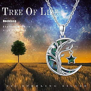PCTJYFU Tree of Life Necklace 925 Sterling Silver Abalone Shell Star Moon Tree of Life Pendant Family jewelry for Women Mom Grandmother