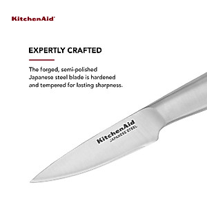 KitchenAid Gourmet Forged Stainless Steel Paring Knife with Custom-Fit Blade Cover, 3.5-inch, Sharp Kitchen Knife, High-Carbon Japanese Stainless Steel Blade, Brushed Stainless Steel Handle