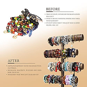 LadyRosian 4 Tier Wooden Display Jewelry Accessory Stand Jewelry Bracelet Holder Bangle Watch Necklace Storage Jewelry Holder Stand Display Organizer, Brown