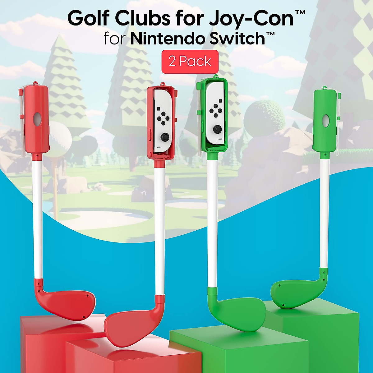 TALK WORKS Golf Clubs for Nintendo Switch Joy-Con Controllers, 2 Pack - Switch Games Accessories Joy Con Controller Grip Holder for Mario Golf - Lightweight, Adjustable Straps - Mario Red/Luigi Green