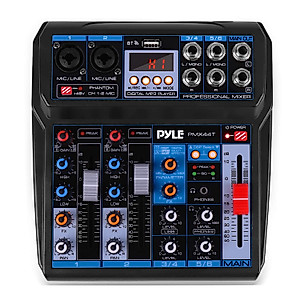 Pyle Professional Wireless DJ Audio Mixer - 6-Channel Bluetooth Compatible DJ Controller Sound Mixer w/DSP Effects, USB Audio Interface, Dual RCA In, XLR/1/4" Microphone In, Headphone Jack PMX44T