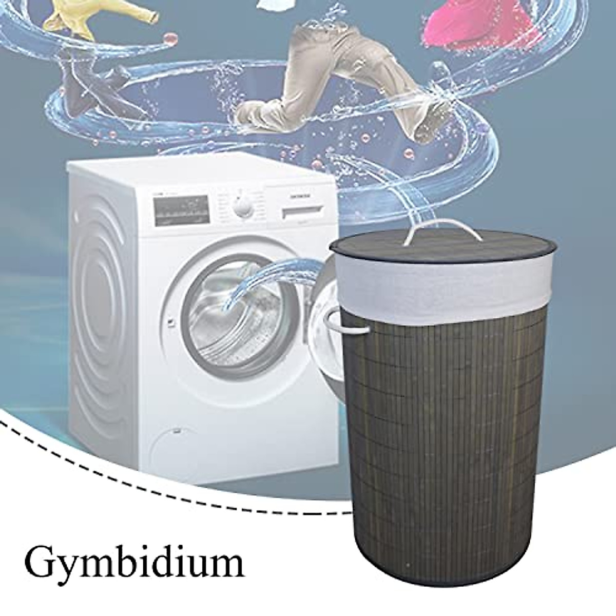 Gymbidium Foldable Durable Bamboo Laundry Basket Hamper with 2 Removable Liner bags, Bedroom (Round, Grey)