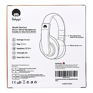rockpapa Comfort Kids Headphones for School, Lightweight Childrens Boys Girls Teens Over-Ear Headphones Wired 3.5mm for CD DVD Player Tablet Phone Travel White/Orange