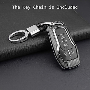 JEYODA ABS Smart keyless Entry Remote Key Fob Carbon Fibre Car Key Shell For Ford F150 Mondeo Mustang Edge Fusion Lincoln MKC MKZ MKX(Shell With Keychian)