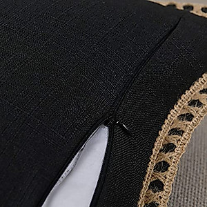 NordECO HOME Set of 2 Farmhouse Throw Pillow Covers - Burlap Linen Trimmed Tailored Edges Decorative Cushion Covers for Bed Home Decoration, 18 x 18, Black