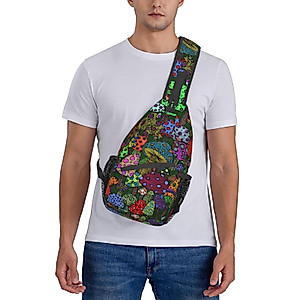 Mushroom Pattern Sling Bag Crossbody Backpack Shoulder Bag Chest Bag Travel Hiking Daypack For Men Women