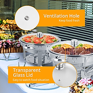 ROVSUN 5 Qt 2Pack Chafing Dish Buffet Set, NSF Stainless Steel Round Chafers for Catering, Buffet Servers and Warmers Set with Glass Lid & Lid Holder, Thick Stand Frame for Wedding Party Banquet Event