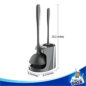 MR.SIGA Toilet Plunger and Bowl Brush Combo for Bathroom Cleaning, Gray, 1 Set
