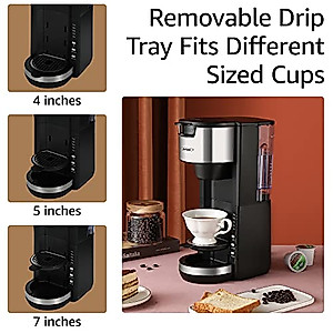 Sunvivi Coffee Maker, Single Serve Coffee Maker For Single Cup Pod & Coffee Ground, 30 Oz Removable Reservoir, Compact Coffee Machine Brewer with 6 to 14 oz. Brew Sizes, Black