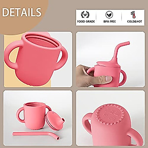 Silicone Sippy Cups for Baby 6 Months, Sippy Cup with Straw for Baby 6-12 Months, Toddler Training Sippy Cups 1-3 Years, No Spill Straw Cup for Baby Toddler Infant, 6oz/180ml (Blue)