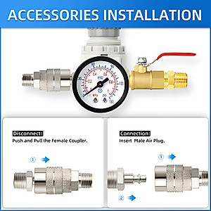 MEANLIN MEASURE 1/4 Inch NPT Air Compressor Regulator with Gauge, 0-150 PSI AR2000 Air Gauge Regulator Inline for Air Compressor and Pneumatic Tools