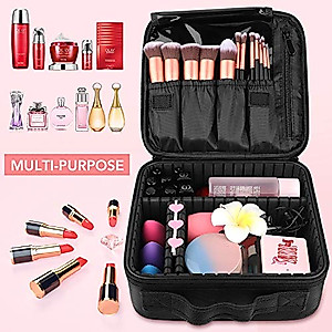Makeup Travel Case, Makeup Case with DIY Adjustable Divider Cosmetic Train Bag 10.3" Organizer Contain 14pcs Premium Makeup Brushes 3 pcs Makeup Sponge Clear Makeup Bag Women GIft Set