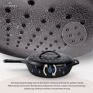 Cast Iron Skillet Set with Lids - 10"+12"-inch Pre-Seasoned Covered Frying Pan Set + Silicone Handle and Lid Holders + Scraper/Cleaner - Use Indoor/Outdoor, Oven, Stovetop, Fire, BBQ Kitchen Cookware