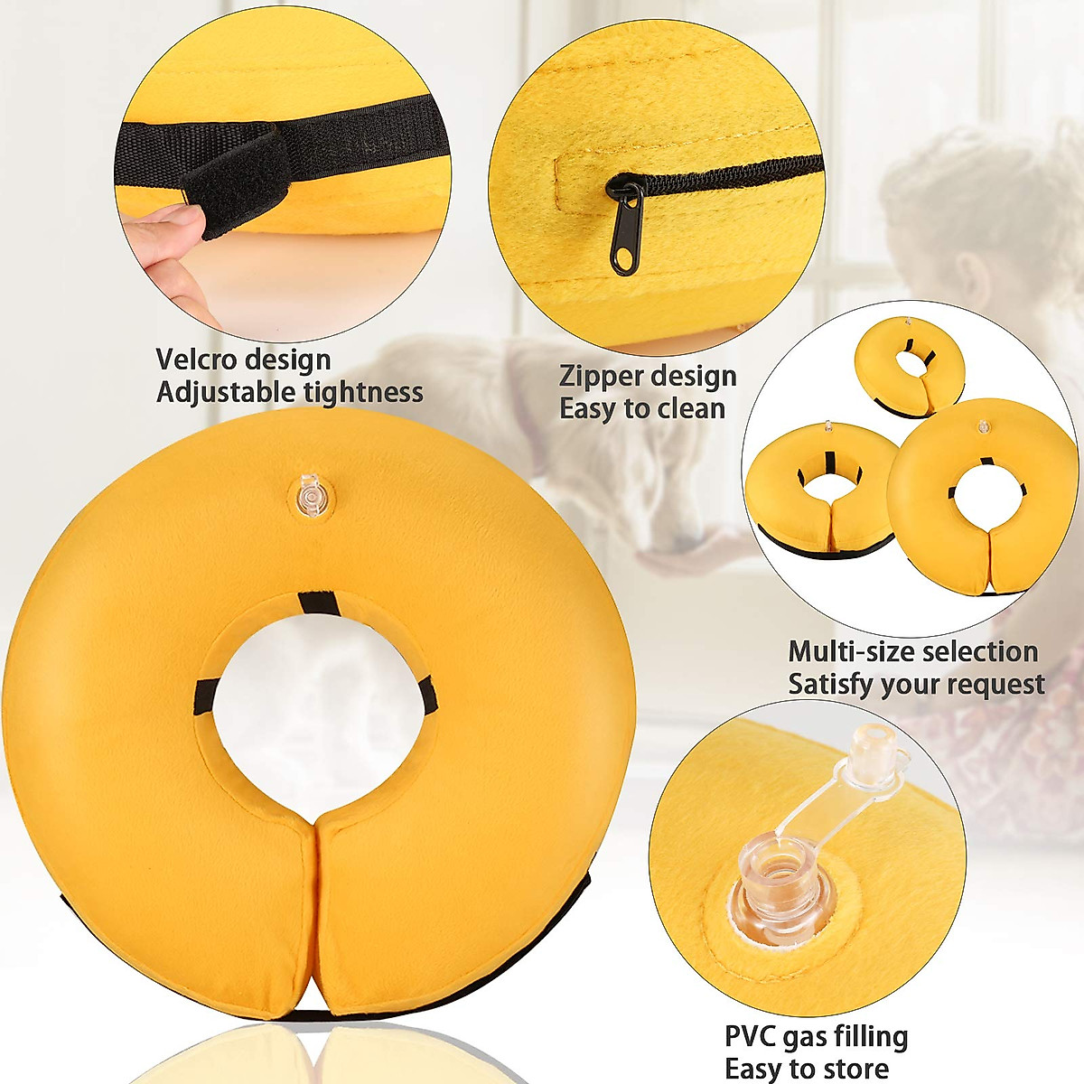 MUKSIRON Recovery Collar for Dogs,Soft Protective Inflatable Dog Cone Collar for After Surgery, Adjustable Elizabethan Collar for Small/Medium/Large Dog and Cats to Prevent from Scratching & Biting