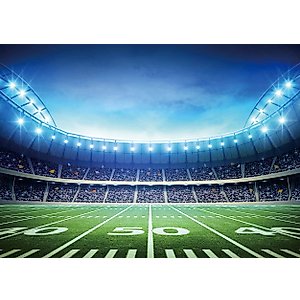 LYWYGG 7X5FT Super Bowl Backdrop Football Field Backdrop Photography Props Auditorium Light Themed Bowl Night Spotlight Decorations Photo Studio Props CP-306