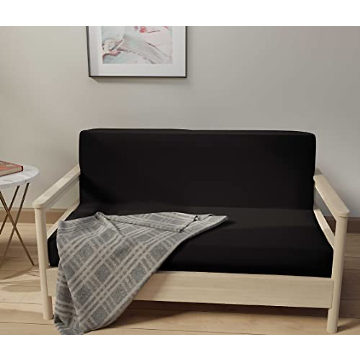 LANE LINEN Futon Covers Full Size, 100% Cotton Futon Slipcovers, Full Size Futon Mattress Cover for Futon Sofa Bed, Foldable Armless Sofa Cover, Zippered Futon Couch Cover - Black