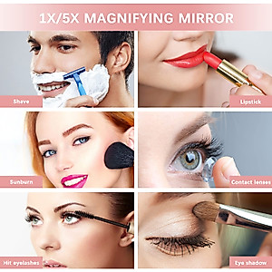 P TOPPSTORE LED Lighted Compact Mirror,4 Inch 1X/5X Magnification Travel Makeup Mirror,Rechargeable Portable Compact Mirror with Light for Handbag, Purse, Pocket, Pink