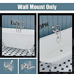 Aolemi Wall Mount Bathtub Faucet with Handheld Shower Polish Chrome Double Cross Handle Mixer Tap with Telephone Shaped Hand Sprayer Vintage Tub Filler
