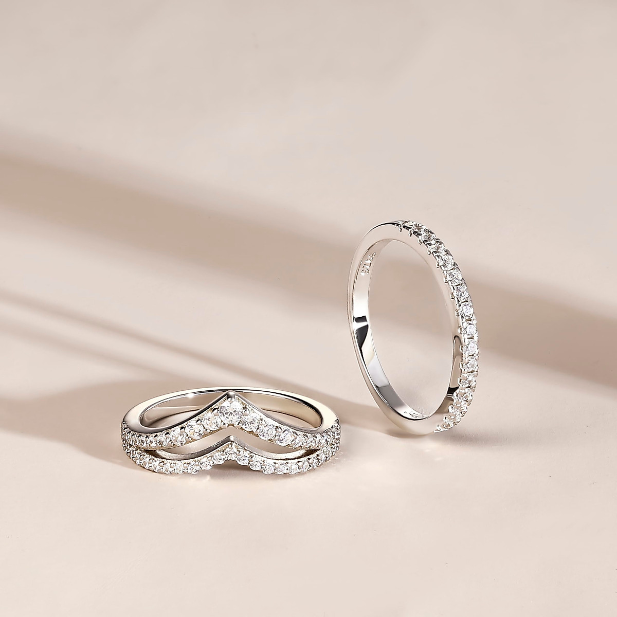 JALOKIVI 925 Sterling Silver Eternitys Ring for Women Double Chevron Cubic Zirconia Half Eternity Wedding Bands Size 12