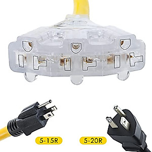 SanSanYa Generator Power Cord Adapter 1.5FT Nema L5-30P Male to 3 X 5-20R Female 3 Prong 30 Amp to 15 Amp Generator Adapter Plug with Lighted End