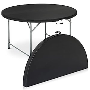 MoNiBloom 5Ft Folding Plastic Table, Heavy Duty Round Indoor Outdoor Tables for Kitchen Party Wedding Festival Event Poolside, Black