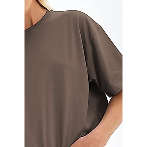Trendy Queen Womens Oversized T Shirts Loose Fit Cotton Crewneck Short Sleeve Tops Summer Casual Blouse 2023 Y2K Basic Tee Brown