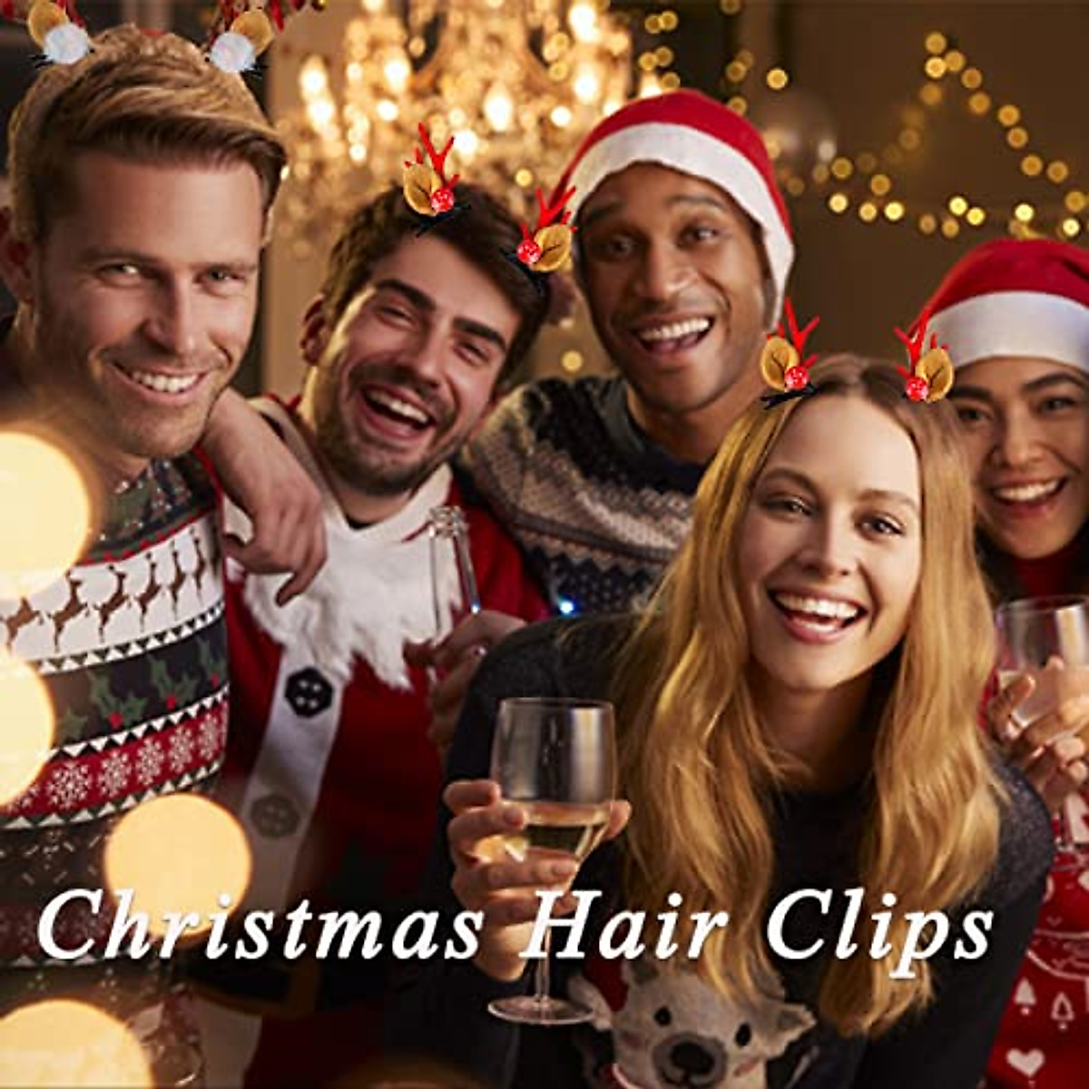 Christmas Antlers Hair Clips - 4 Pairs Hairpins with Reindeer Headband Horn and Ear - Deer Christmas Party Hair Accessories Supplies for Adult and Kids, Kuromi Red