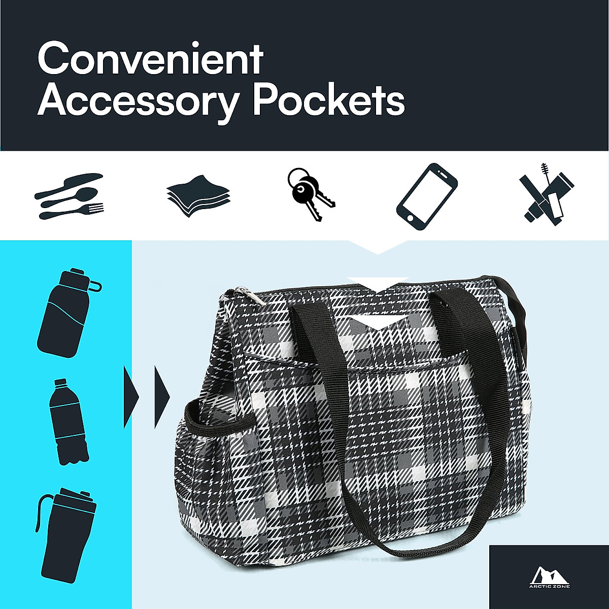 Arctic Zone Georgia Insulated Lunch Tote Bag for Women - Leak Proof Lunch Box Insulated Cooler Tote Bag - Glen Plaid