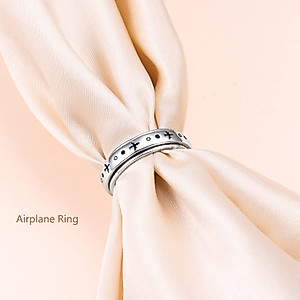 Airplane Spinner Ring for Women Men 925 Sterling Silver Airplane Fidget Rings for Anxiety Stress Relieving ADHD Autism Rings Inspirational Boho Band Ring (7)