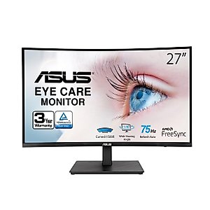 ASUS 27” 1080P Curved Monitor (VA27VQSE) - Full HD, 75Hz, 1ms, Adaptive-Sync/FreeSync, Low Blue Light, Flicker Free, VESA Mountable, Frameless, HDMI, DisplayPort, HDR-10, Height Adjustable,Black