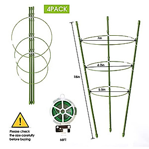 4 Pack Tomato Cage Plant Support Cages for Garden, 18 inches Trellis for Climbing Plants, Upgrade Garden Plant Stakes with Adjustable Ring, Tomato Rings for Support, with Twist Tie