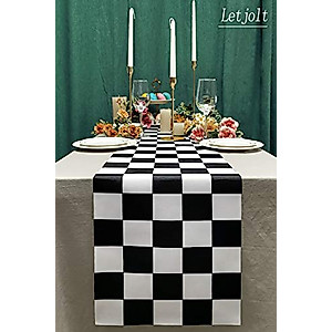 Table Runner Black and White Checkerboard Racing Theme for Anniversary Runner Dinner Parties Supplies Birthday Party Wedding Winter New Year Decorations 12 x 72 Inches