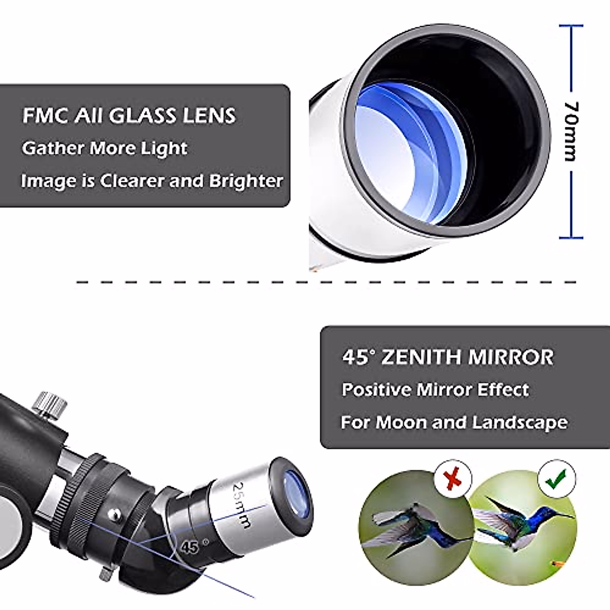 Hawkko Telescope, Telescopes for Adults Astronomy, 70mm Aperture 700mm, 210X Magnification, Telescope for Beginners with Finderscope and Stainless Steel Tripod to Viewing Planets and Stars