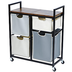 Nisorpa Rolling Laundry Hamper with Shelf, 4 Removable & Pull-Out Hamper Bags, 31 Gal (119L) Laundry Basket Organizerand, Large Laundry Sorter Clothes Hamper for Bathroom Laundry Room Organization