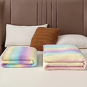 DaysU Sherpa Fleece Blanket, Throw Blanket for Couch, Sofa, Bed, Lightweight Soft Cozy Warm Fuzzy Blankets for Camping, Picnic, Travel, Rainbow Print, 50” x 60”