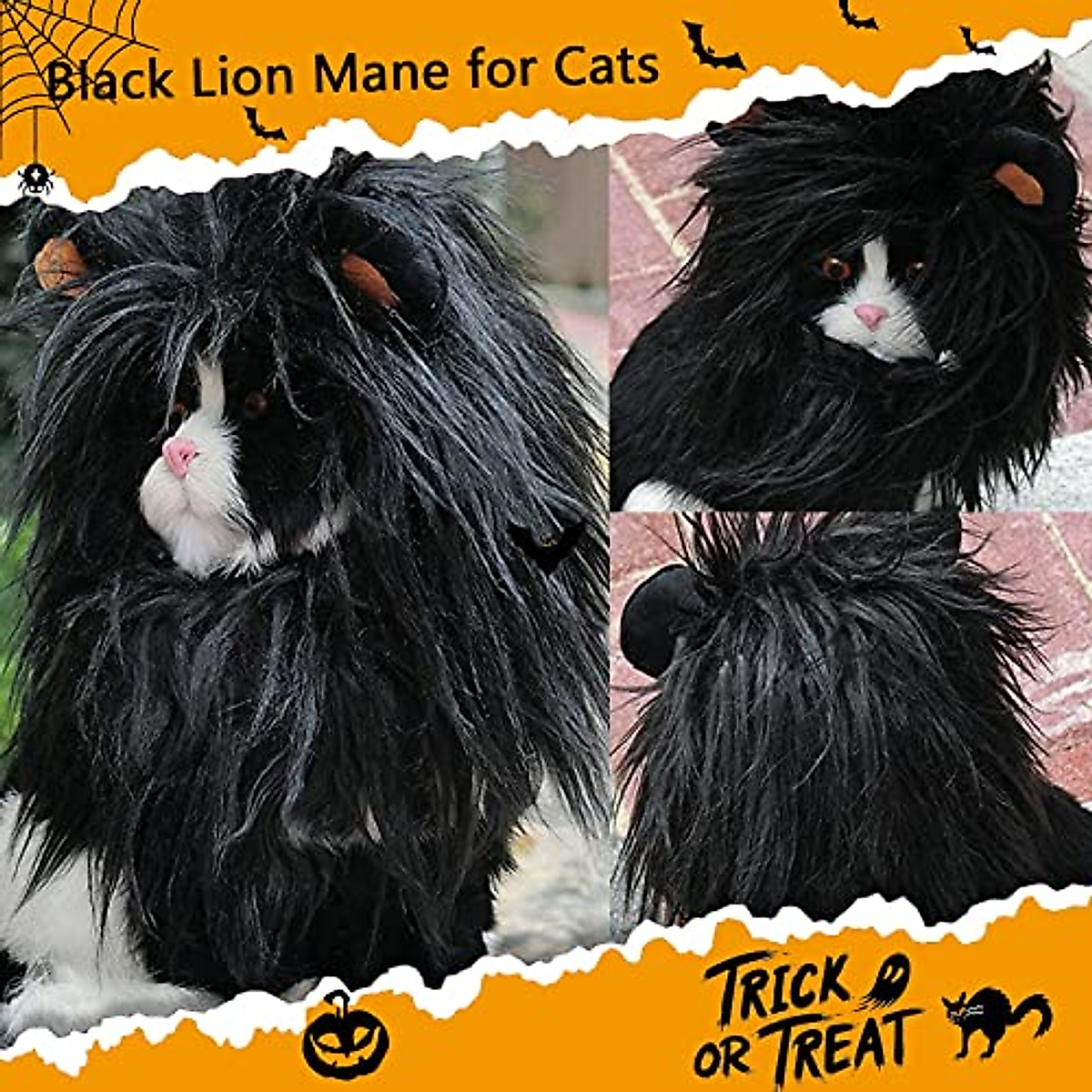 ITESSY Cat Halloween Costumes- Black Lion Mane Wig Pet Costumes Hat for Halloween Christmas Dress Up Accessories Decoration for Kitten Cats, Size S