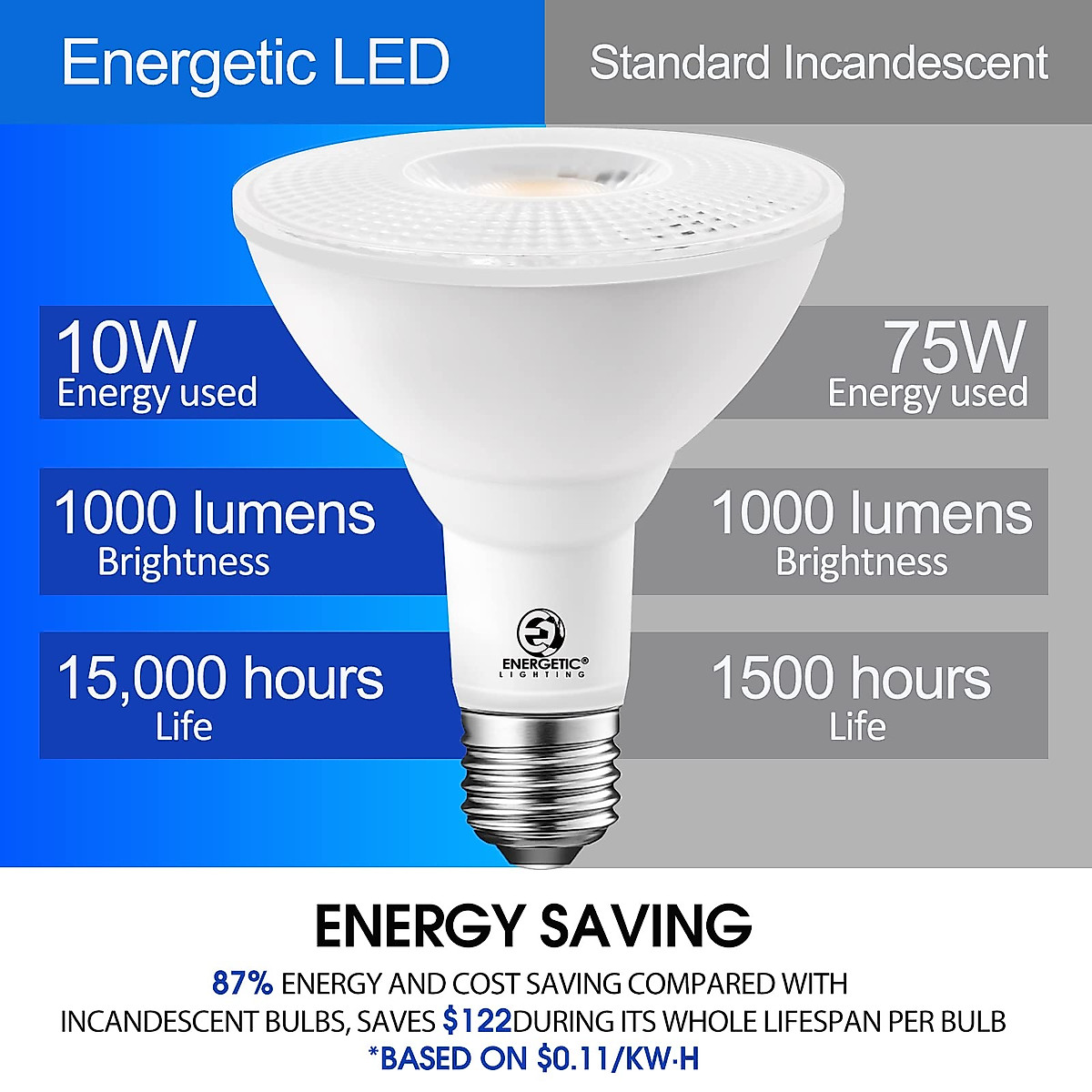 Energetic 10 Pack PAR30 LED Bulbs, Flood Light Outdoor Indoor 75 Watt Equivalent 10W Dimmable,5000K Daylight,1000 Lumens,E26 Base,IP65 Waterproof LED Recessed Light Bulbs for Security