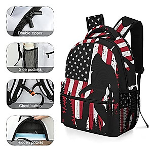 Bigfoot and American Flag Laptop Backpack Fashion Shoulder Bag Travel Daypack Bookbags for Men Women