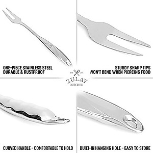 Zulay 14 Inch Carving Fork For Meat - Stainless Steel Meat Fork Carving With Comfortable Handle - One Piece Serving Fork Utensil For Chicken, Steak, Turkey, and More