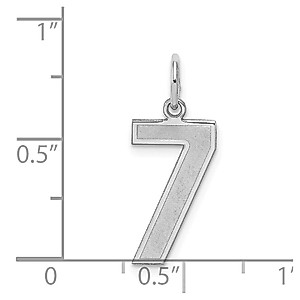 Solid 925 Sterling Silver Medium Number 7 Charm Brushed Matte Finish Pendant - 22mm x 9mm