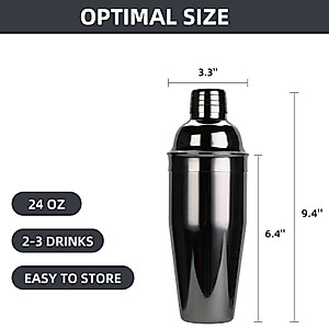 Cocktail Shaker Bartender Kit 24 Ounce with Cocktail Strainer, Bar Kit Drink Mixer Shaker Martini Shaker（Black）