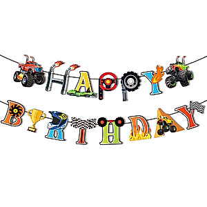 Monster Truck Birthday Banner Monster Truck Banner Cars Trucks Happy Birthday Sign Boy Birthday Bunting for Cars Theme Birthday Party Decorations, Monster Truck Party Supplies