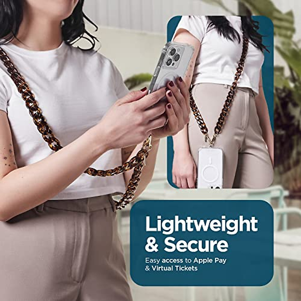 Case-Mate Crossbody Phone Lanyard/Chain [Works with All Phones] Hands-Free Cell Phone Strap - Phone Charm - Neck Chain Holder for iPhone 15 Pro Max/ 14 Pro Max/ 13 Pro Max/ 12/ S23 - Tortoise Shell