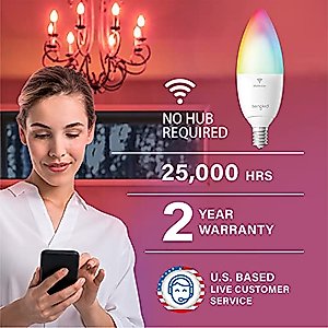 Sengled Smart Light Bulbs, LED Candelabra Bulbs E12 Base, Smart Bulbs That Work with Alexa Google, Dimmable, 5W (40W Equivalent) 450LM, No Hub Required, Only 2.4GHz WiFi Support, 2 Pack