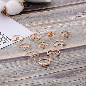Knuckle Stacking Rings for Women ,Boho Vintage Stackable Rings Cute Fashion Crystal Aesthetic Midi Finger Rings Set Multiple Rings Pack Bulk